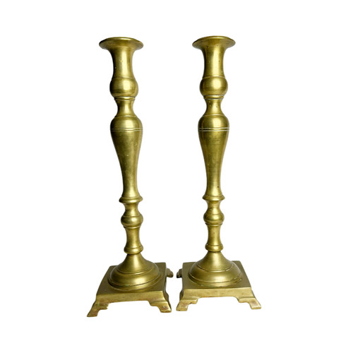 17.5” Tall Heavy Brass Two Part Candlesticks | Nancy's Treasures