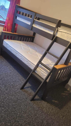 NEPTUNE GREY AND PINE TRIPLE SLEEPER (FRAME ONLY NO MATTRESSES) | B&W BEDS