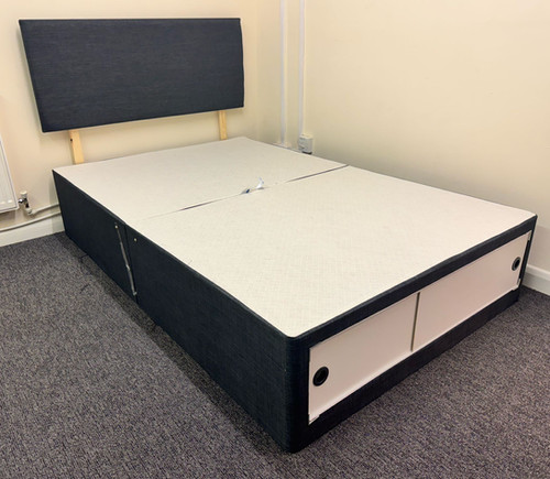DOUBLE DIVAN BASE WITH SLIDE STORAGE AND HEADBOARD - CHOICE OF FABRICS ...