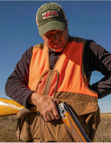 BOYT HARNESS COMPANY WAXED COTTON UPLAND HUNTING VEST ORANGE / BROWN ...