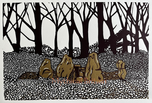 Wayland's Smithy Late Autumn - Original Linocut Print | mythical-britain
