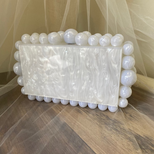 Pearl Marble Detail Clutch with Detachable Gold Chain | Wildflower
