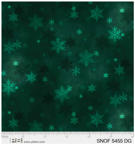 SnowFall-small snowflakes/dark green tonal background | Rainbow's End