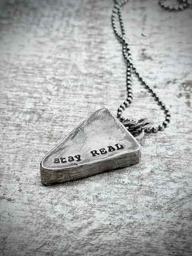 Silver necklace with handmade hollow pendant - stay real