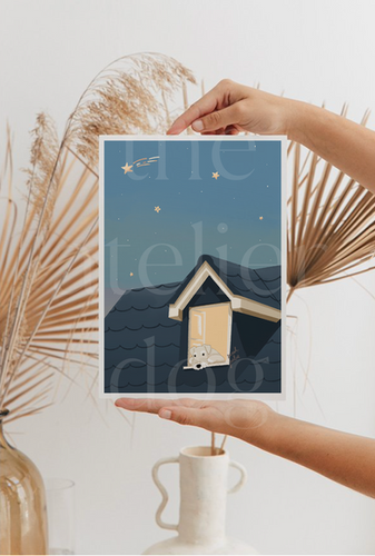 Make a wish shooting star white schnauzer dog art print | Atelier Dog