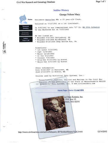 Unmounted Albumen BBG George Macy 20th Mass. Meade Col. | Mysite