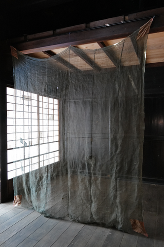 Japanese vintage sashiko stitched ramie mosquito net | oldindustrial-japan