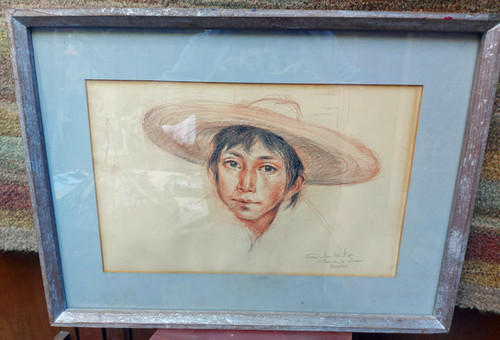 Ajijic Artist, Dimitar Krustev, Crayon Drawing "Antonio-Jocotepec" 1984 ...