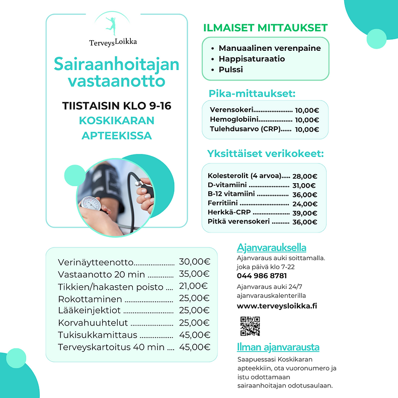 Sairaanhoitajan vastaanotto | Koskikaran apteekin terveyspiste | Valkeakoski