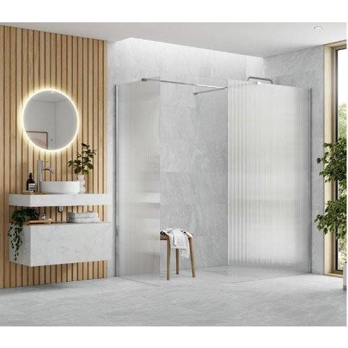 Iccono Fluted walk in panel with chrome frame | Casa Bagno