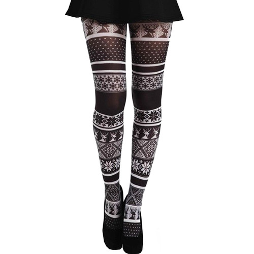 White Tights Winter Pattern Fair Isle for Women | Malka Chic