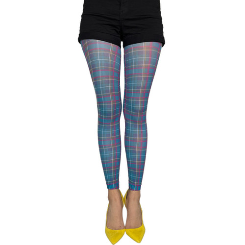 Teal Plaid Footless Tights | Malka Chic