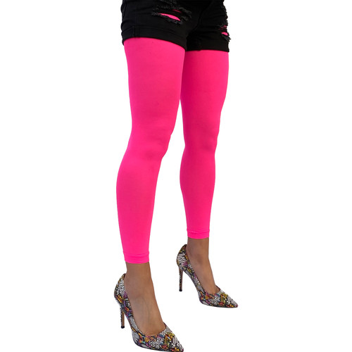 Neon Pink Footless Tights for Women | Plus size | Malka Chic