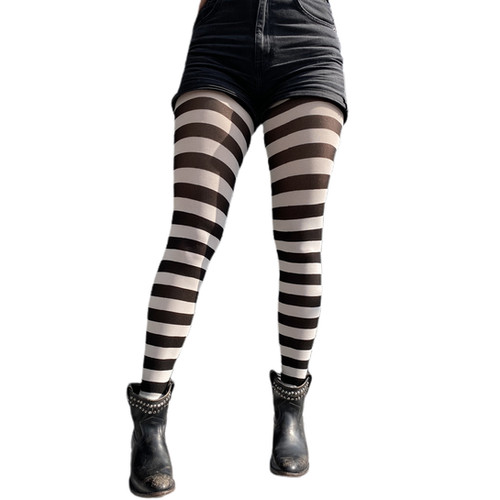 White Striped Opaque Tights for Women | Malka Chic