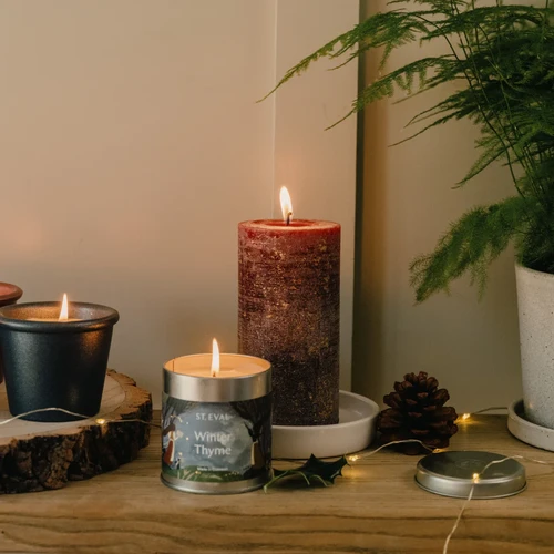 Figgy Pudding marbled pillar candle - St Eval | so sustainable