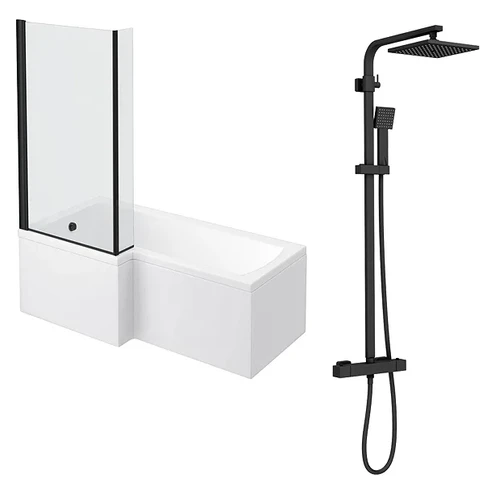 Elite Square Showering Bath Pack With Pure Black Twin Shower | Carlisle ...