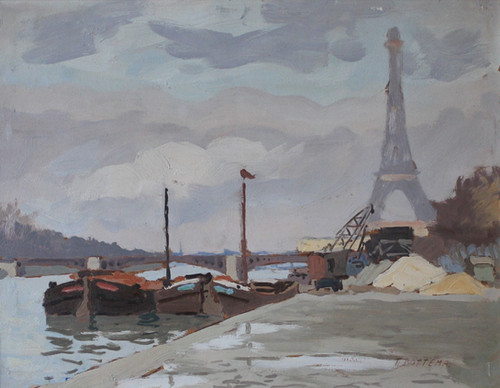 Tjeerd Bottema te koop - Schepen in de Seine met Eiffeltoren