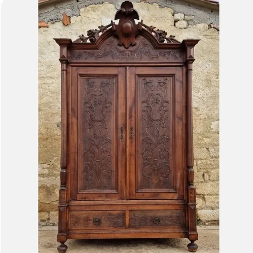 Antique Double Door Italian Armoire Solid Walnut 19th Century | Rocaille