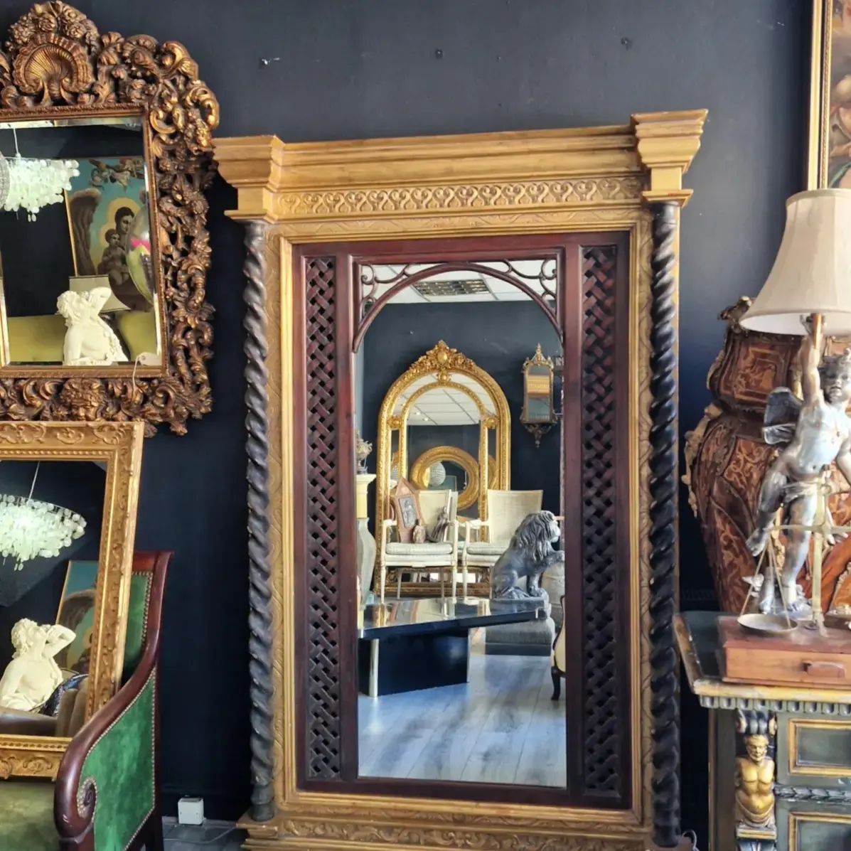 Antique Mirror Large Mirror Harrods Colonial Giltwood Walnut Barley ...