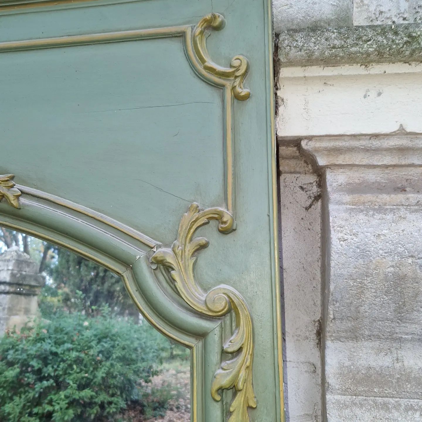 Antique Mirror Large French Mirror Painted Sage Scroll Details Panel ...