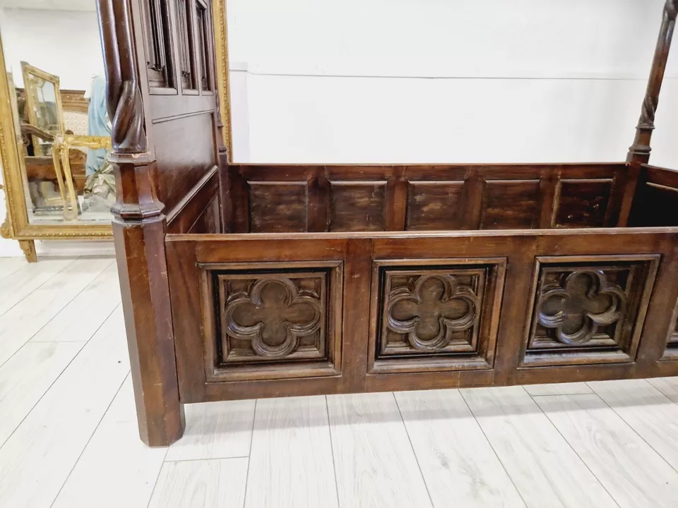 Antique Italian Four Poster Canopy Bed Sicilian Wood | Rocaille