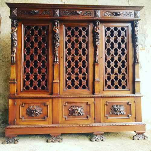 Italian Neo Renaissance Bookcase & 2 Chairs | Rocaille