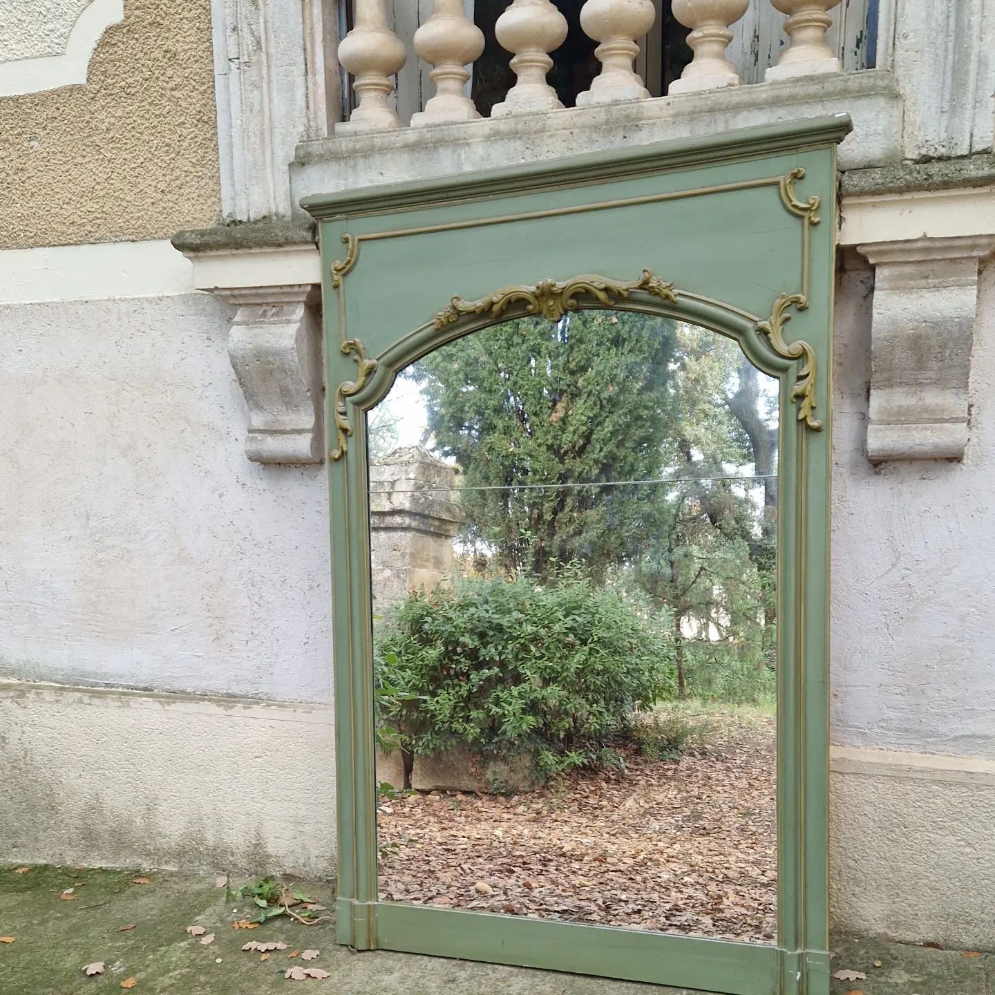 Antique Mirror Large French Mirror Painted Sage Scroll Details Panel ...