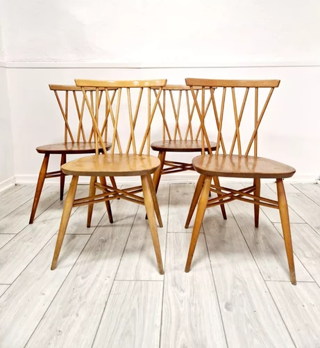 4 Ercol Candlestick Back Dining Chairs | Rocaille