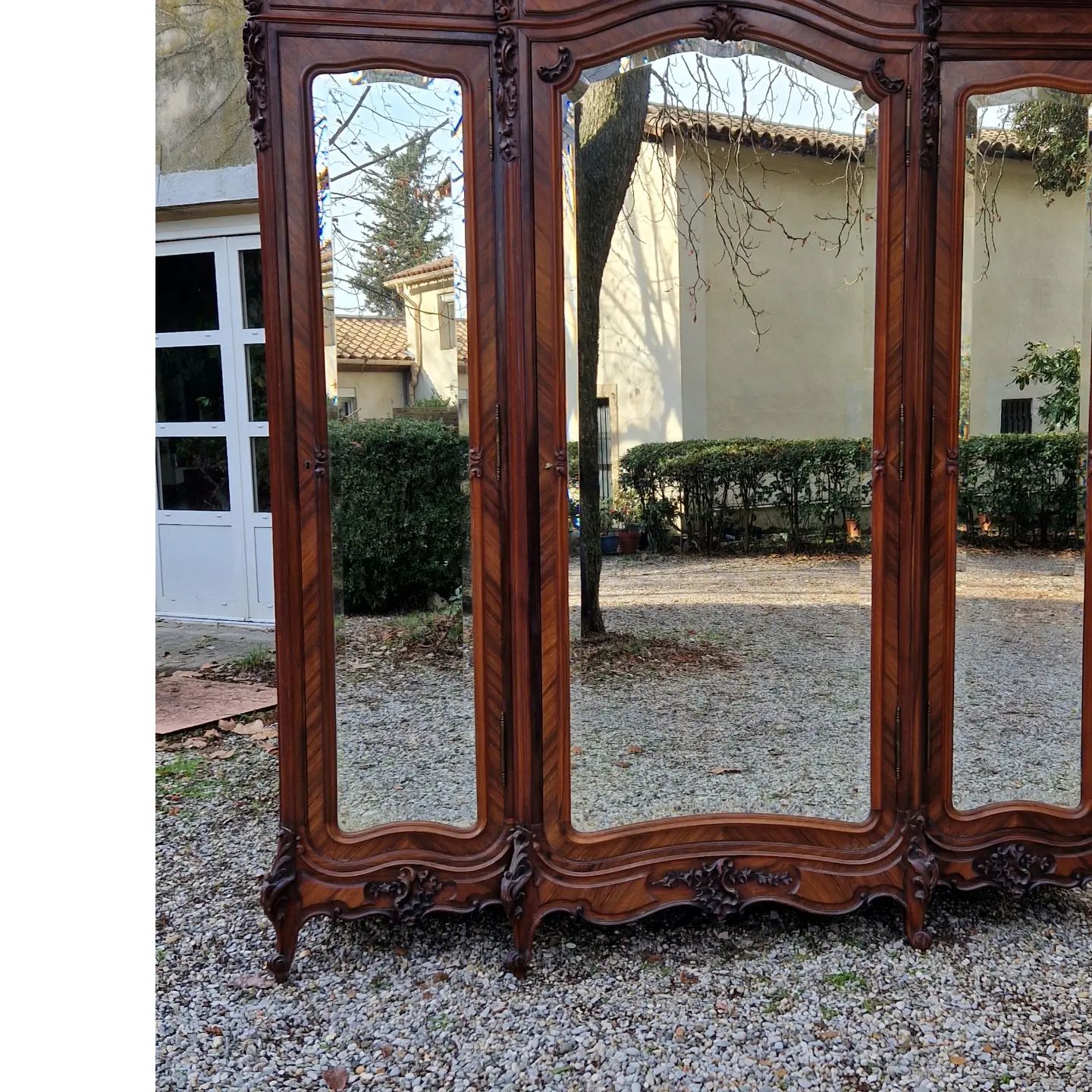 Antique French Rococo Armoire Carved Wood Triple Door | Rocaille