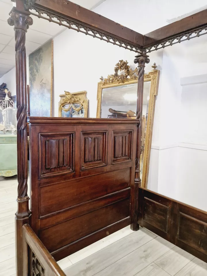 Antique Italian Four Poster Canopy Bed Sicilian Wood | Rocaille