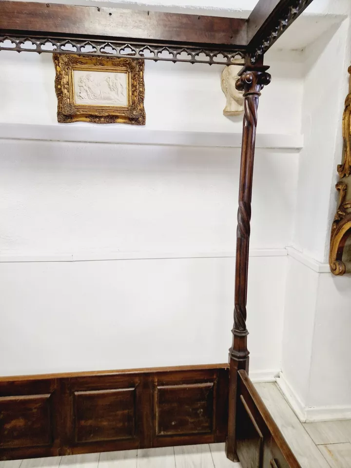 Antique Italian Four Poster Canopy Bed Sicilian Wood | Rocaille