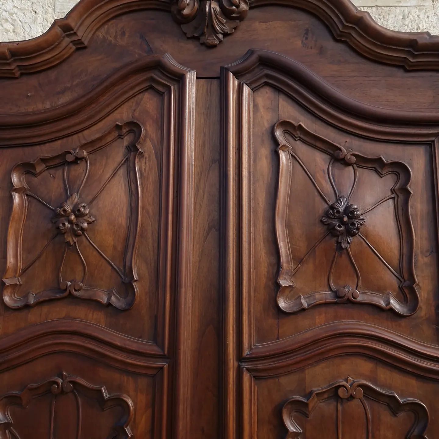 Antique Wardrobe Baroque Triple Door Italian Armoire Walnut | Rocaille
