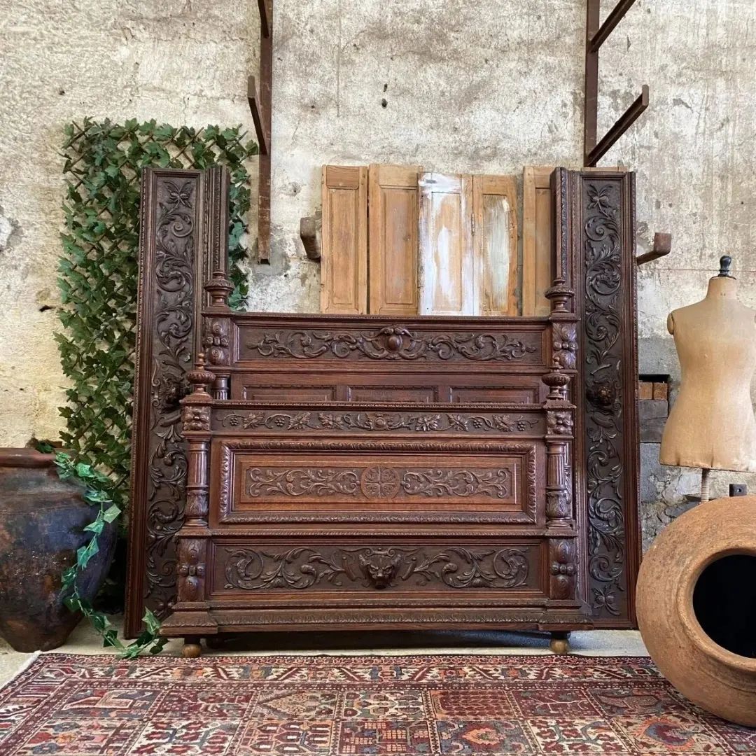 Antique Bed French Hand Carved Renaissance Revival Double Bed in Walnut ...