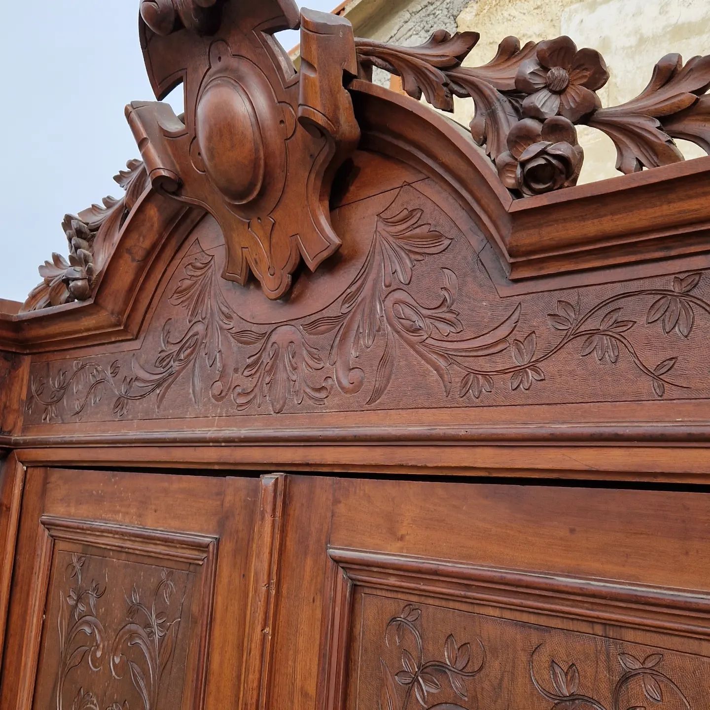 Antique Double Door Italian Armoire Solid Walnut 19th Century | Rocaille