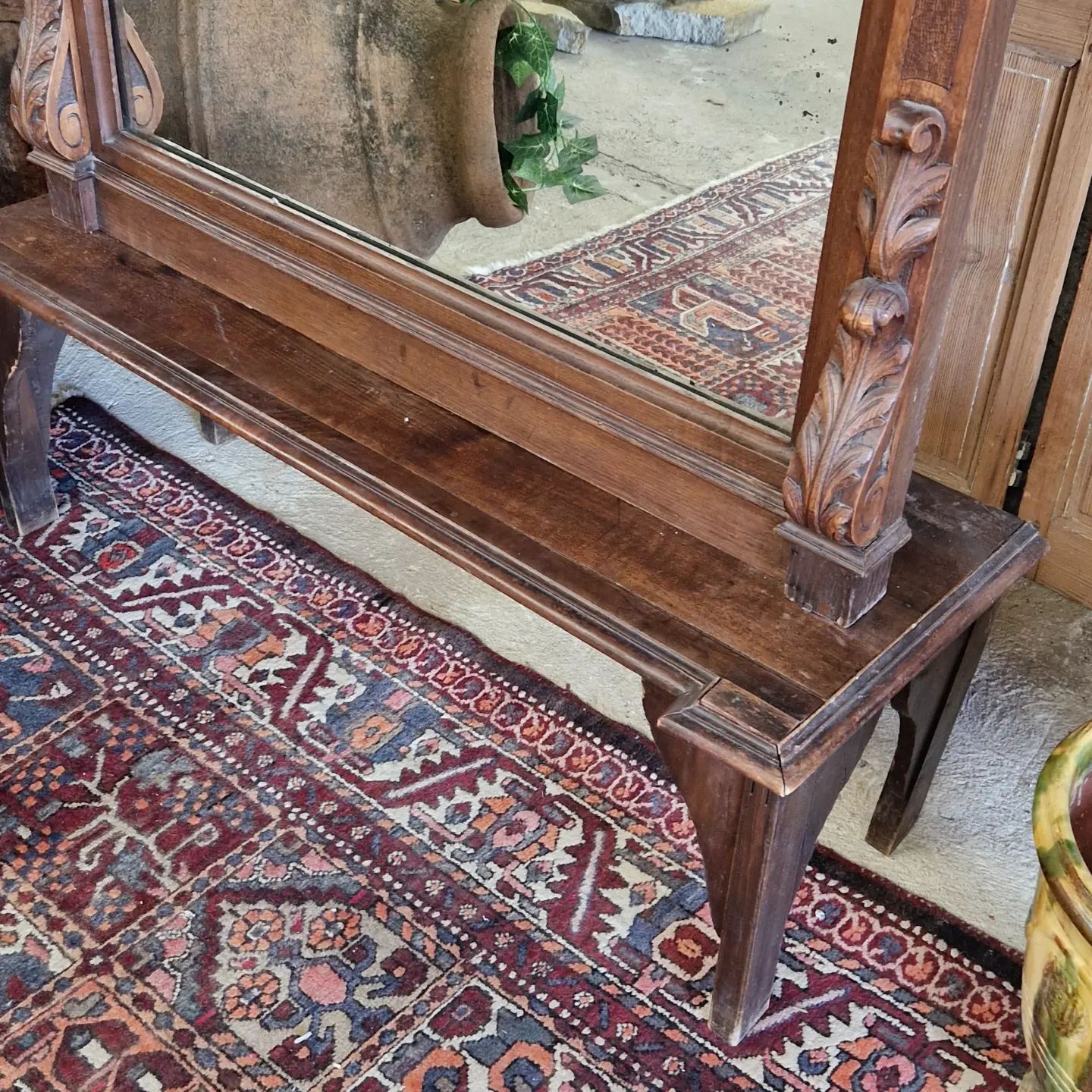 Antique Gothic Hunting Lodge Large Carved Walnut Mirror | Rocaille