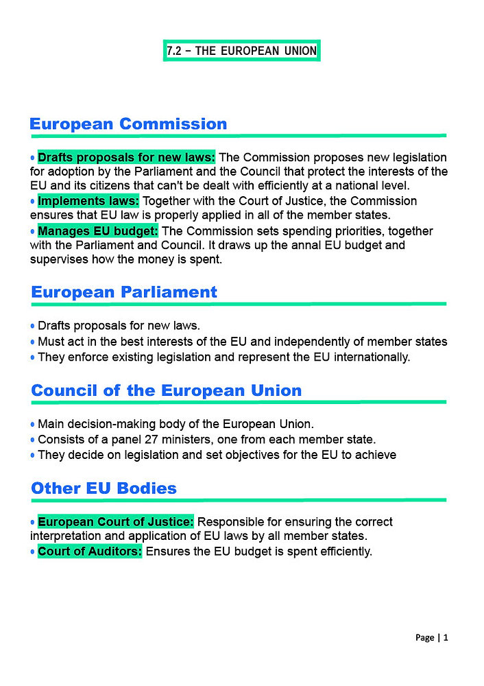 Leaving Certificate Business Notes: The European Union