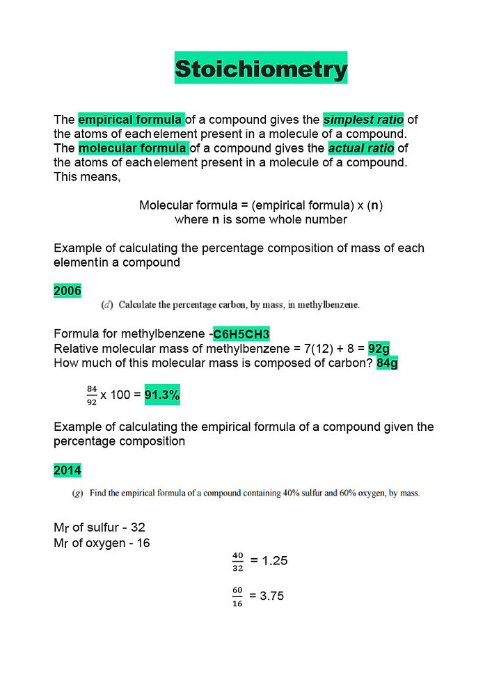 Leaving Certificate Chemistry Notes: Stoichiometry