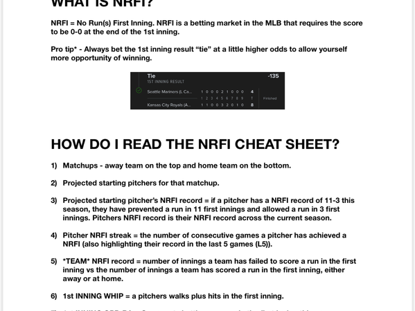7/2 NRFI CHEAT SHEETS ️