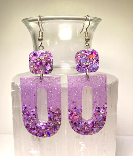 Purple Glitter Resin Statement Earrings | faemoonwolfdesigns