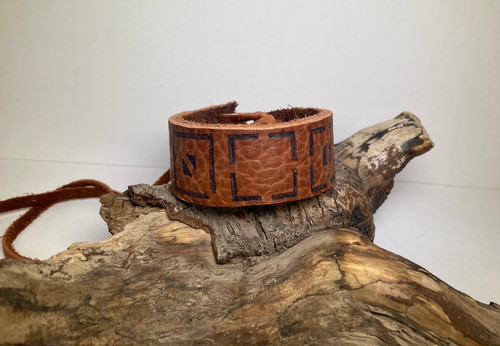 Handmade Bison Hide Leather Cuff Bracelet – Hand-Burned Design ...