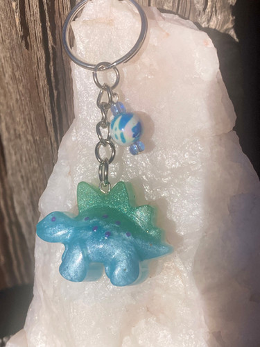 Green & Blue Stegosaurus Resin Keychain (Purple Spot Accents ...