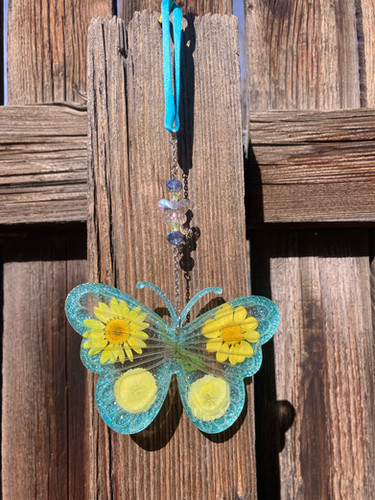 Handmade Resin Butterfly Sun Catcher with Floral and Glitter Inclusions ...