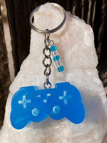 Glow-in-the-Dark Blue Game Controller Keychain | faemoonwolfdesigns