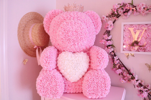 25” Giant Light Pink Rose Bear with Rhinestones | Lovely Flowers