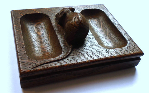 Rare Robert 'Mouseman' Thompson Dark Oak Double Pin Tray | Yorkshire Mouse
