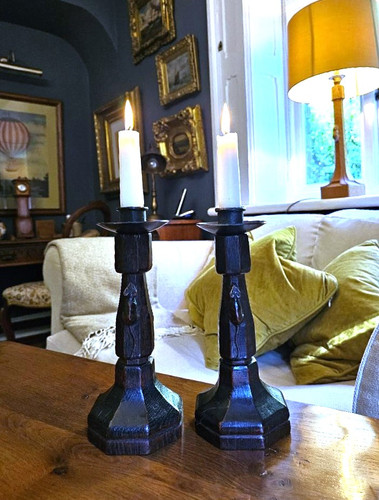 Rare Early Robert 'Mouseman' Thompson Dark Oak Candlesticks ...