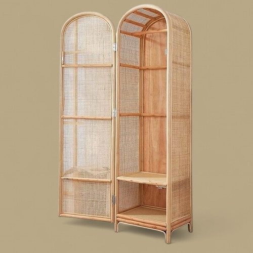 Eco-Friendly Cane Arch Shaped Wardrobe with Rattan Mesh | Decorrizz India