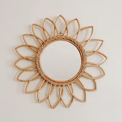Rattan Sunflower Inspired Wall Mirror | Decorrizz India