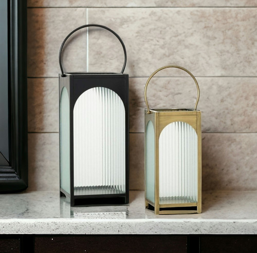 Arch Inspired Metal Candle Holders with Reeded Glass Panels and Handle ...