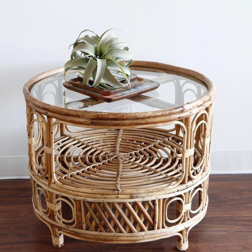 Natural Cane Round Coffee Table With Storage in Bottom | Decorrizz India
